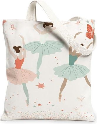 Generic Sac fourre-tout en toile motif danse &eacute;l&eacute;gant r&eacute;utilisable Motif floral printanier l&eacute;ger lavable, blanc, 13x15 Inch