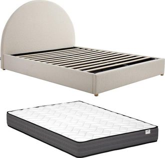 Vente-Unique Bett mit Bettkasten 160 x 200 cm - Bouclé-Stoff - Weiß + Matratze - CALIDORYA