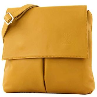 modamoda.de Modamoda de - T63 - Sac à bandoulière fabriqué en Italie en cuir nappa, jaune moutarde, Small