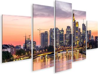 Islandburner Bild auf Leinwand Panoramablick von Frankfurt Deutschland nach Sonnenuntergang. Wandbild Leinwandbild Bilder für Wohnzimmer GCDL-MFP