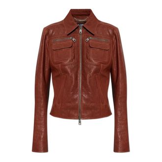 Dolce & Gabbana Femme, Vestes, Brun, Taille: 36 FR Leather Jacket