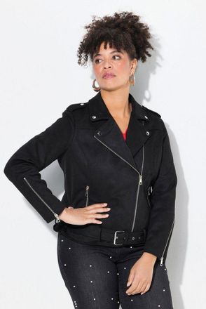 Miamoda Sommerjacke Bikerjacke Veloursleder-Optik Revrskragen