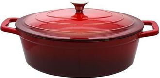 ELO Ovaler Bräter mit Deckel 41x25 cm, Gusseisen Kirschrot, hochwertige Emailllierung, einfache schnelle Reinigung, antihaftbeschichtet, backofengeeignet,