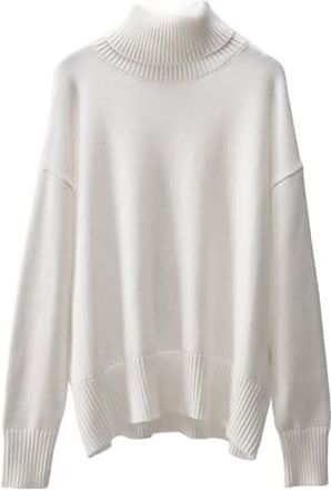 Generic Pull oversize &agrave; col roul&eacute; d&eacute;contract&eacute; et manches longues pour femme - Pull ample en tricot pour lautomne et lhiver, blanc, S