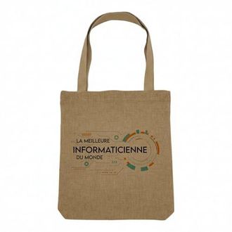 Fabulous Sac Shopping Tote Bag Aspect Lin - La Meilleure Informaticienne du Monde Informatique Ordinateur - Sac de Courses Toile Epaisse 360g Beige Naturel Cab