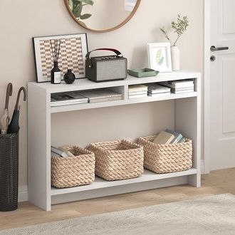 Furinno Viola Konsolentisch, 3-st&ouml;ckiger schmaler Konsolentisch mit extra dickem Rahmen und Ablageboden, 47.2 breiter Sofatisch, f&uuml;r Wohnzimmer, Homeoffice, E