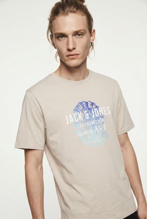 Jack & Jones Rundhalsshirt JACK & JONES JJGRADIENT PRINT TEE SS CREW NECK, Herren, Gr. XS, beige (moonbeam), Jersey, Obermaterial: 100% Baumwolle, bedruckt, regula