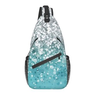 AOOEDM Umhängetasche für Herren Damen, für Silber Fallende Funkeln auf hellblauem Glitzer, Schulterrucksack Brusttaschen Crossbody Daypack für Outdoor Wander