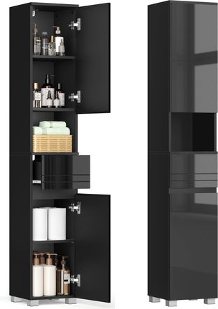 Vasagle Badezimmerschrank, Badschrank, Badezimmerm&ouml;bel mit Einer Schublade, verstellbare Ablagen, offenes Fach, 30 x 30 x 170 cm, tintenschwarz BBC560B01