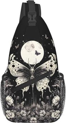 Generic Sacoche Bandouliere Cr&acirc;ne Papillon Gothique Halloween Antivol Sling Sac &agrave; Bandouli&egrave;re Multifonction Crossbody Bag pour Cyclisme &eacute;cole Randonn&eacute;e