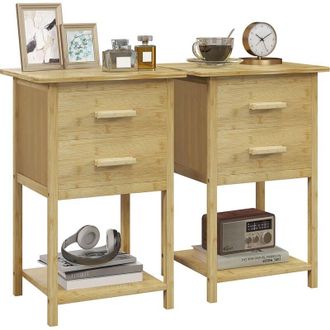 HOMCOM 2er Set Nachttisch, Nachtschrank mit Schublade, Ablage, Nachtkommode mit Griff, für Schlafzimmer, Wohnzimmer, Natur, 40 x 34 x 60 cm