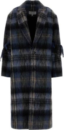 Loewe Femme, Manteaux, Multicolore, Taille: 34 FR Manteau long &agrave; carreaux textur&eacute; avec d&eacute;tails de franges aux manches