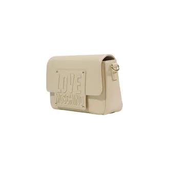 Love Moschino Womens Logo-Embossed Polyurethane Shoulder Bag Beige