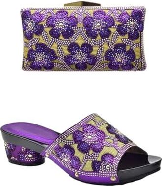 Generic Ensemble de chaussures et sac pour femme avec strass scintillants et fleurs - Sac &agrave; main &eacute;l&eacute;gant - Sandales &agrave; enfiler pour soir&eacute;e, mariage, 39, 43.5 E
