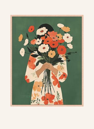 Any Image Any Image Wandbild Blumen Auf Gr&uuml;n Mit Rahmen braun