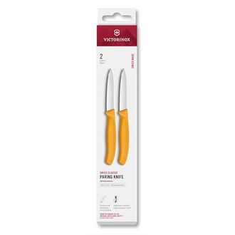 Victorinox by Swiss Army Swiss Classic, Schäl- und Gemüsemesser Set, 2teilig, Extra Scharfe Klinge, Gerader Schliff für Präzise Schnitte, 8 cm, Rostfreier Stahl, Gelb