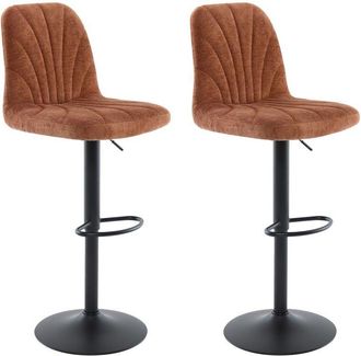 Vente-Unique Lot de 2 tabourets de bar en tissu textur&eacute; et m&eacute;tal noir - Hauteur r&eacute;glable - Terracotta - LASANDRIA