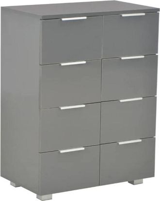 vidaXL Vidaxl - Buffet gris brillant 60x35x80 cm - 8 tiroirs en agglom&eacute;r&eacute; avec finition brillante - Meuble de rangement pour chambre