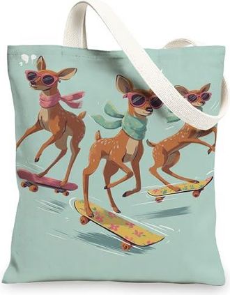 Generic Sacs fourre-tout en toile ludiques, motif animal mignon, sacs dépicerie réutilisables, légers et lavables avec bandoulière pour Gy, bleu ciel, 13x15 I