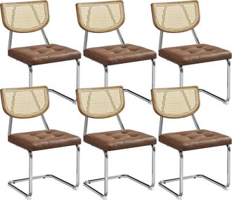 Yaheetech K&uuml;chenstuhl 6er Set Esszimmerst&uuml;hle R&uuml;ckenlehne aus Rattan Schwingstuhl aus Kunstleder Polsterstuhl f&uuml;rs Esszimmer/K&uuml;che/Wohnzimmer/Restaurant Retro-B