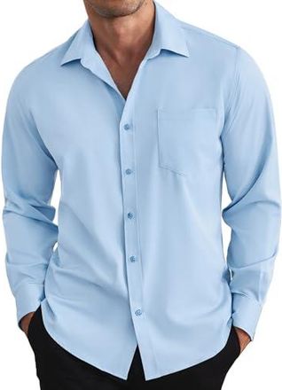 Coofandy Chemise Homme &agrave; Manches Longues Chemise D&eacute;contract&eacute;e Extensible Formelle Chemise Boutonn&eacute;e pour Les Chemises De Mariage Bleu Clair M