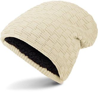 Balinco Bonnet dhiver Chaud en Tricot Fin avec Motif tress&eacute; pour Hommes et Femmes Bonnet dhiver avec Doublure tr&egrave;s Douce, Unisexe (Beige)