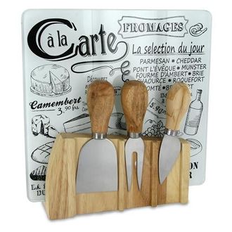 COOK CONCEPT KA1732 Plateau &agrave; Fromage avec 3 Ustensiles, Support Aimant&eacute; en Bois, INOX et Verre, Design Innovant, Dimensions H22 x 4 x 21 cm, Couleurs Beige Gris N