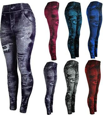 Generic Legging pour femme - Faux jean - Pantalon push-up stretch - Collants skinny - Opaque - Multicolore - Pantalon de yoga élastique - Coupe ajustée - Legg