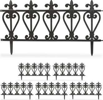 Relaxdays Beeteinfassung, 6er Set, Kunststoff, HxB: je 32,5 x 61 cm, Beetumrandung Garten, Zierzaun zum Stecken, schwarz