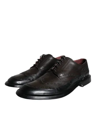 Dolce & Gabbana Black Leather Oxford Wingtip Formal Men Shoes Calfskin