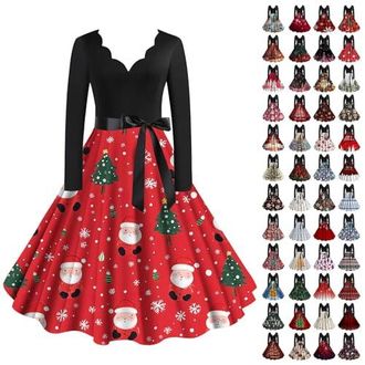 Generic HUIFUAO Robe de Noël amusante pour femme - Costume de sapin de Noël - Grande taille - Col en V - Manches longues - Robe de Noël pour fête, cocktail, s
