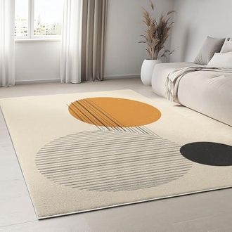 Generic Tapis Salon Chambre Adulte Poil, Tapis à Poils Courts et denses Motif Vecteur Abstrait Cercles, Tapis Lavable en Machine Antidérapant Brun Clair, 60 x