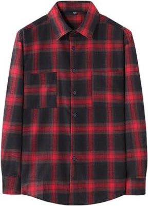 Generic Chemise &agrave; carreaux en flanelle &agrave; manches longues pour homme, chemise boutonn&eacute;e tartan pour homme, chemise surdimensionn&eacute;e polyvalente, confortable, ha