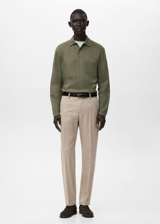 Mango Regular-Fit-Strickpullover mit Polo-Kragen mittelbraun - Herren - XL - MANGO MAN