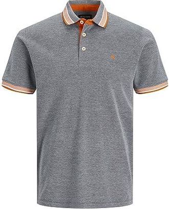 Jack & Jones JJEPAULOS Polo pour Homme - Coupe ajust&eacute;e - Uni - Col Court - en Coton piqu&eacute;, Bleu Marine/d&eacute;tail : Fluo, XS