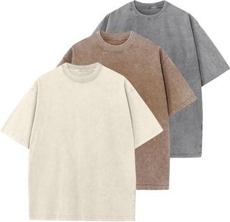 Generic Lot de 3 t-shirts surdimensionn&eacute;s d&eacute;contract&eacute;s d&eacute;lav&eacute;s vintage pour femme, 3 pi&egrave;ces-K, 5XL