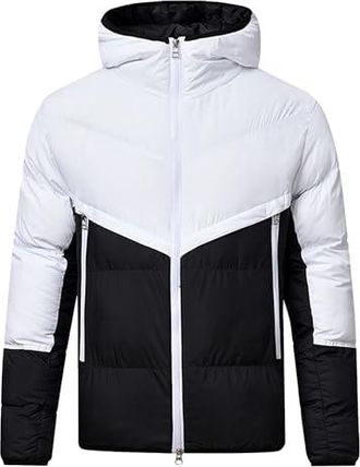 Generic Veste dhiver matelass&eacute;e &eacute;paisse et isolante coupe-vent &agrave; capuche pour homme avec fermeture &eacute;clair, 05Blanc, XXL