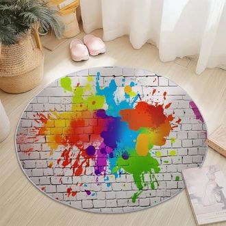 Generic Tapis Rond Salon 120cm, Abstrait Style Lavable Antid&eacute;rapant Tapis Rue Graffiti Mur De Briques Imprim&eacute; Carpette Convient pour la Chambre la Salle &agrave; Man