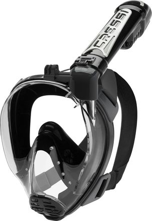 Cressi Unisex-Adult Duke Full Face Mask Schnorchel Dry Vollgesichtsmaske Wide Vision mit Action Cam Halterung, Schwarz/Schwarz, S/M