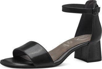 Tamaris Comfort Damen Sandalen mit Absatz aus Leder mit verstellbarem Riemen, Schwarz (Black Nappa), 37 EU