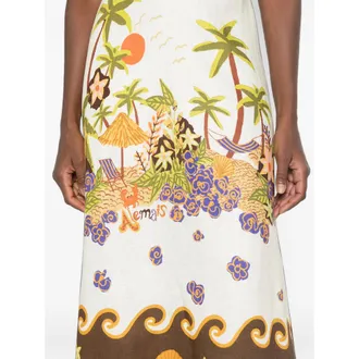 Alemais Graphic Print Linen Dress - White