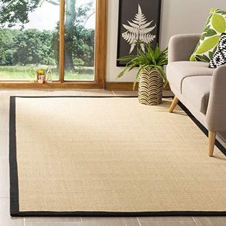 Safavieh Naturfaser Teppich für Wohnzimmer, Esszimmer, Schlafzimmer, Natural Fiber Collection, Kurzer Flor, Beige und Schwarz, 183 x 274 cm