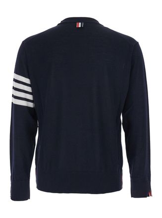 Thom Browne Mens Crew Neck Sweater 4-Bar Blue Wool Virgin Tops Top