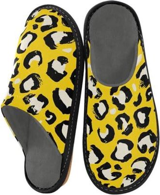 HMZXZ Pantoufles à imprimé léopard jaune pour homme et femme, peau danimal pour femme, chaussons dintérieur pour la maison, la chambre à coucher, les voyage