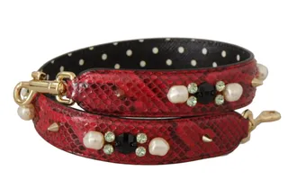 Dolce & Gabbana Womens Red Exotic Leather Crystals Bag Shoulder Strap Python
