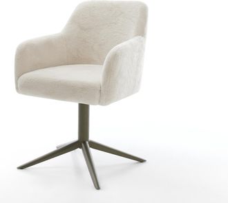 DELIFE Drehstuhl Greg-Flex Pl&uuml;sch Creme-Wei&szlig; Fu&szlig;kreuz Effektfinish Titan 360&deg; drehbar Wippfunktion Taschenfederkern, Esszimmerst&uuml;hle