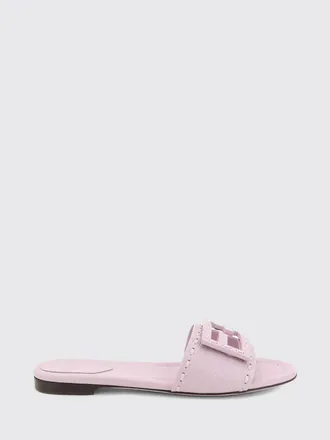 Fendi Sandales plates Baguette en cuir de veau grain&eacute; avec monogramme FF