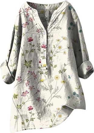 Generic Chemises dété en gaze froissée pour femme, col en V, manches dolman, hauts en lin, robes surdimensionnées en coton, grande taille, manches longues, dé