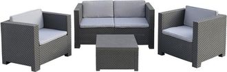PEGANE Pegane - Salon de Jardin 4 Places en r&eacute;sine anthracite (1 table basse + 1 canap&eacute; 2 places + 2 fauteuils)