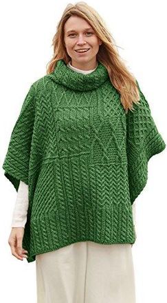 Aran Woollen Mills Aran Poncho Cape Irlandaise pour Femme 100% Laine M&eacute;rinos Taille Unique Fabriqu&eacute; en Irlande (Vert)